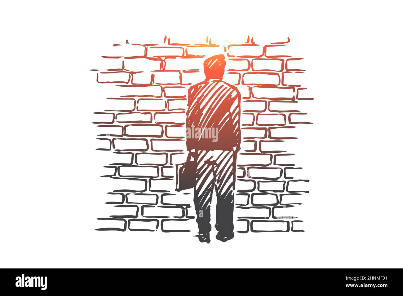 Dead end, problem, impasse, ponder concept. Hand drawn man stand in ...