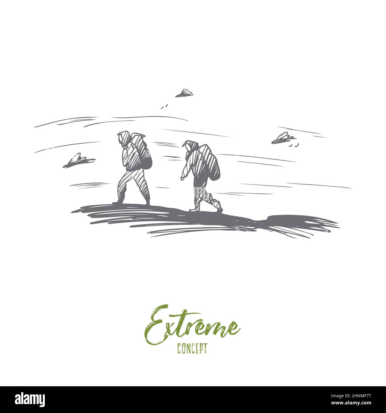 Mountain, climbing, extreme, sport concept. Hand drawn people climbing ...