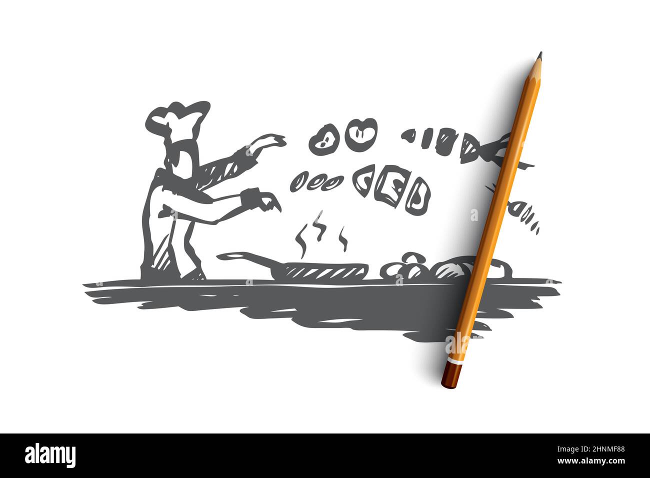 Cooking, chef, food, dish concept. Hand drawn chef cooking a delicious ...