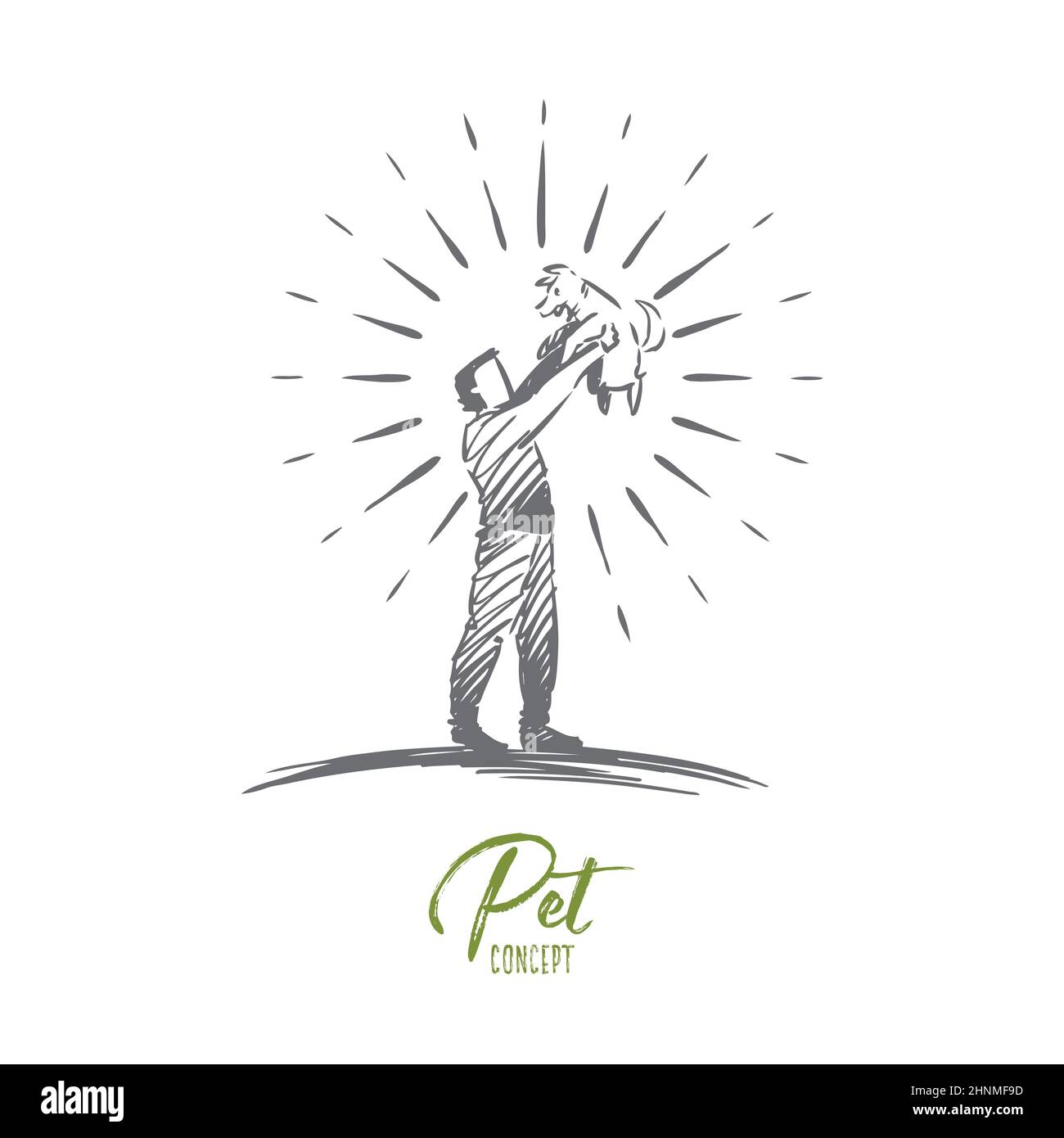 Pet, animal, dog, happy, love concept. Hand drawn happy dog and his ...