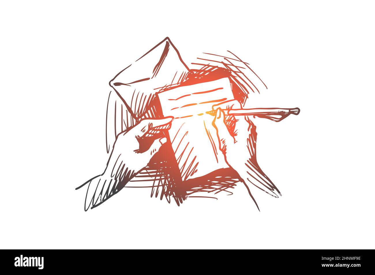 Letter, paper, writing, pen concept. Hand drawn person writing paper ...