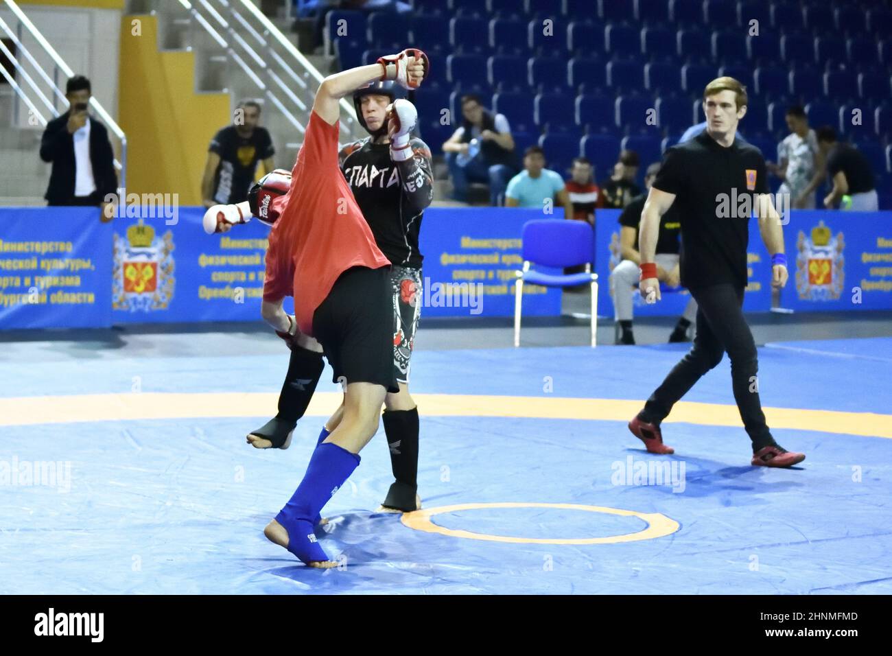 Orenburg, Russia - October 5, 2019: Men compete in Pankration wrestling ...