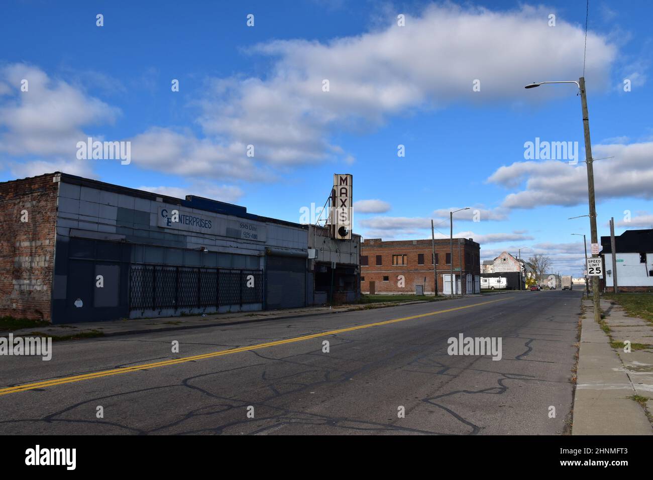 Long-abandoned buildings and businesses on the empty, depopulated Chene ...