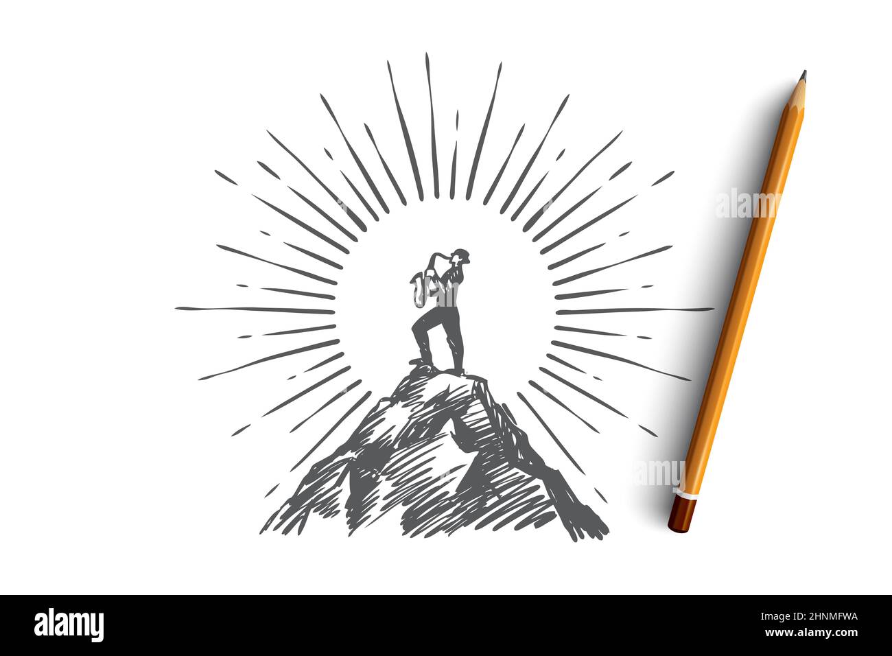 Music, jazz, superstar, talent, saxophone concept. Hand drawn musician ...