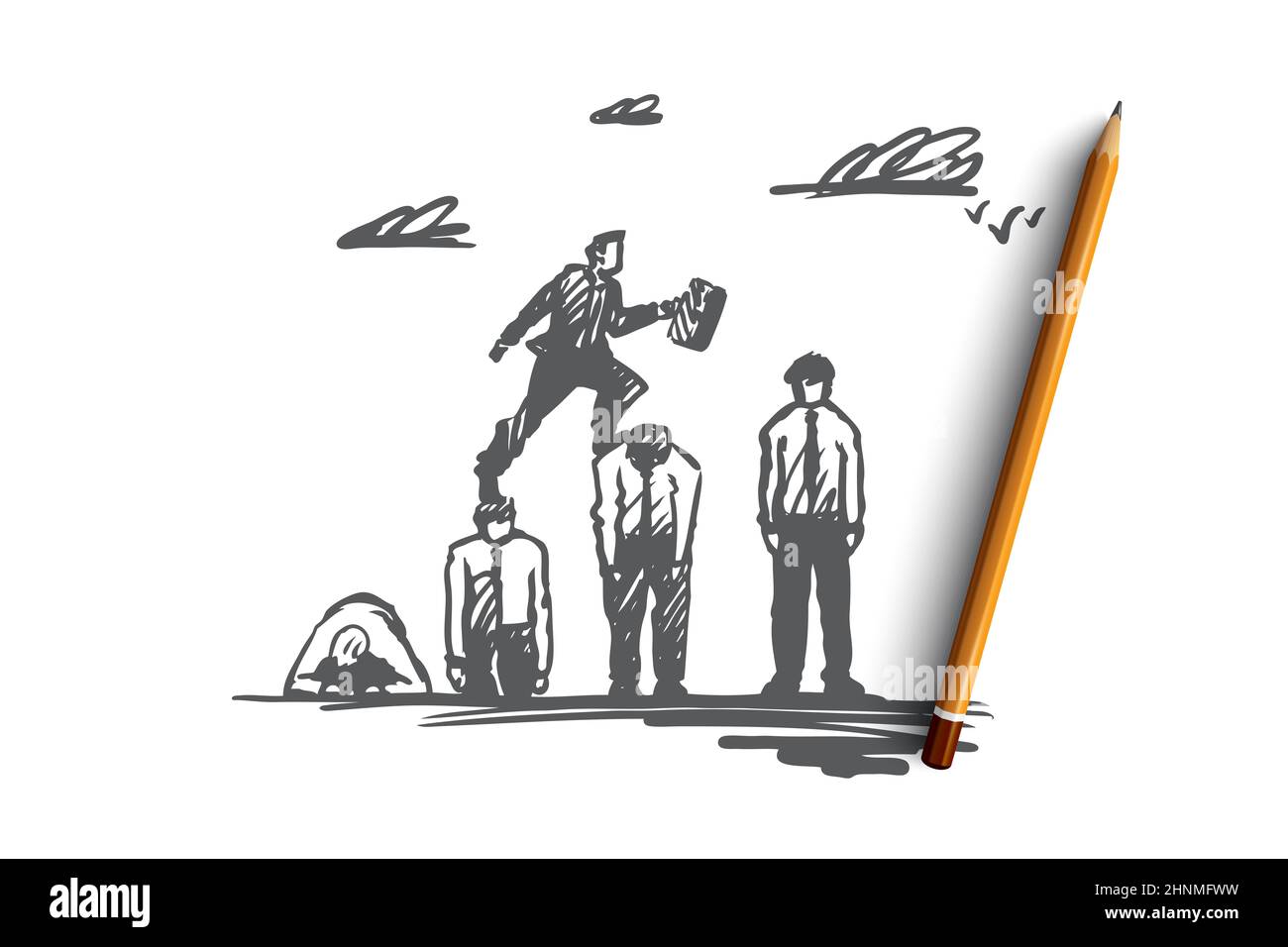 Boss, businessman, career, advantage concept. Hand drawn leader ...