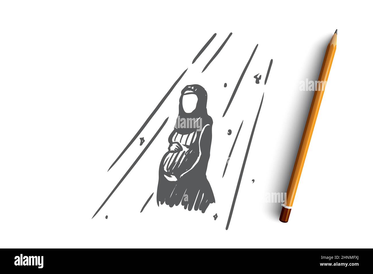 Religion, pregnancy, muslim, arabic, islam, mosque concept. Hand drawn ...