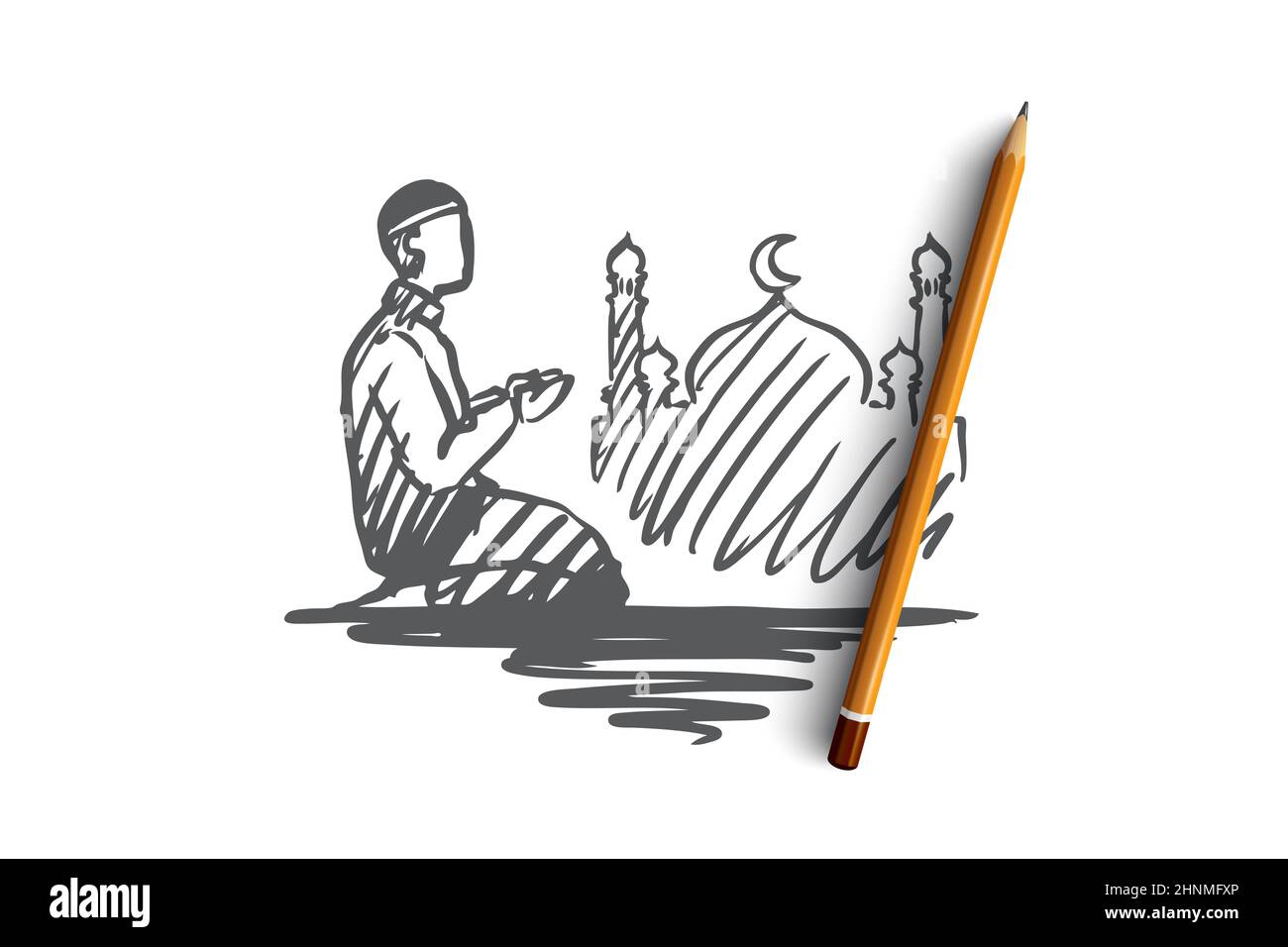 Man, prayer, religion, muslim, arabic, islam, mosque concept. Hand ...