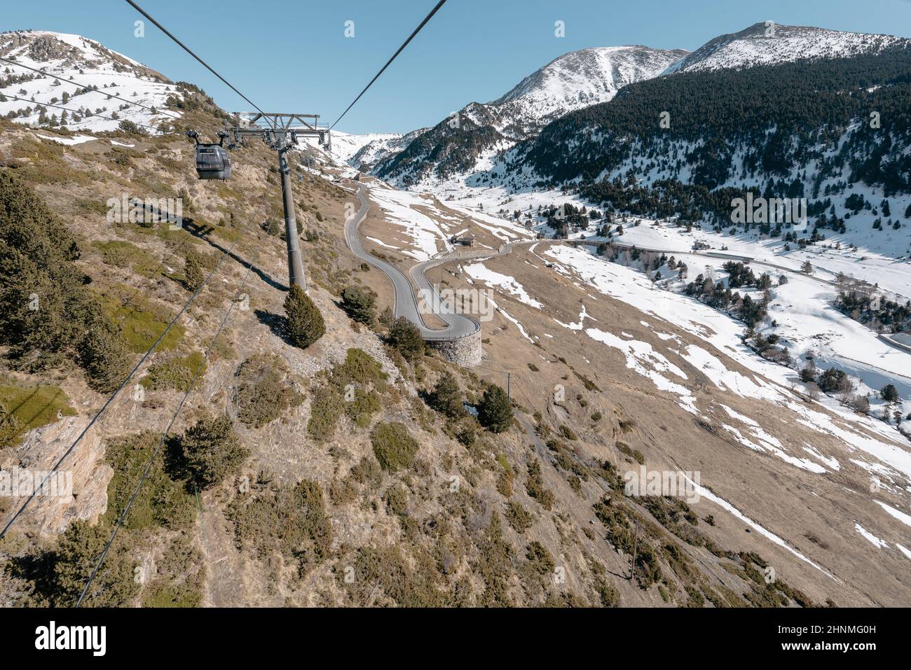 Encamp gondola lift called Funicamp in Winter in Andorra Stock Photo ...