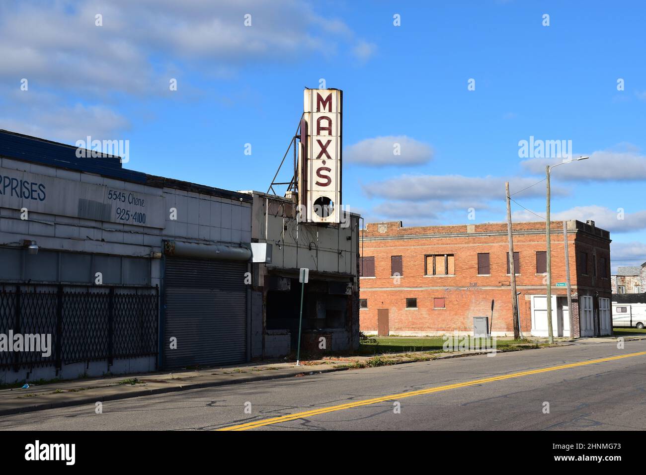 Long-abandoned buildings and businesses on the empty, depopulated Chene ...