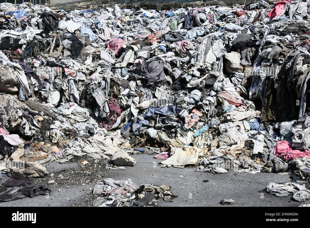 Burnt clothes on a bin in the province of Alicante, Costa Blanca, Spain ...