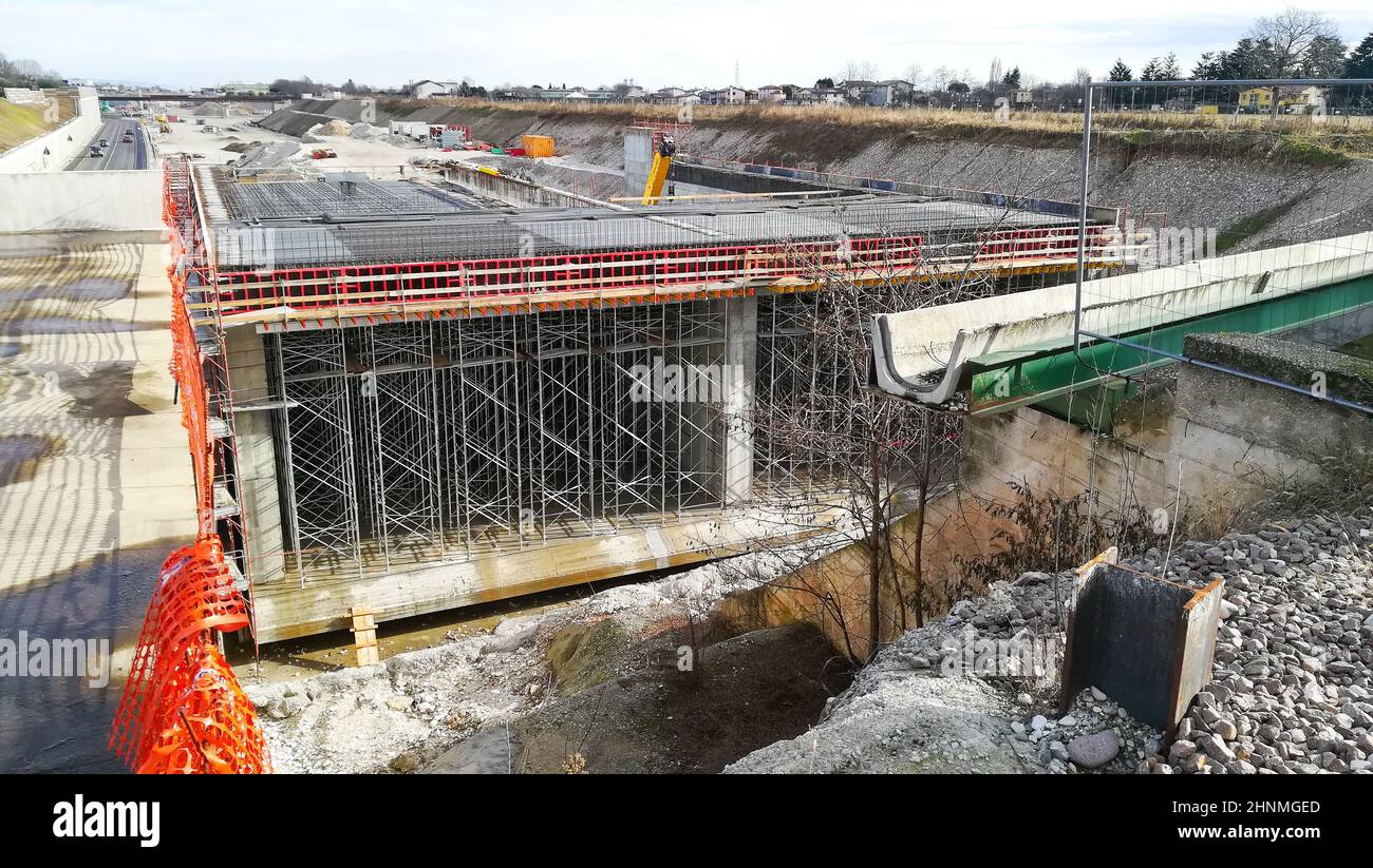 Highway construction site view. Civil engineering. Road on costruction ...