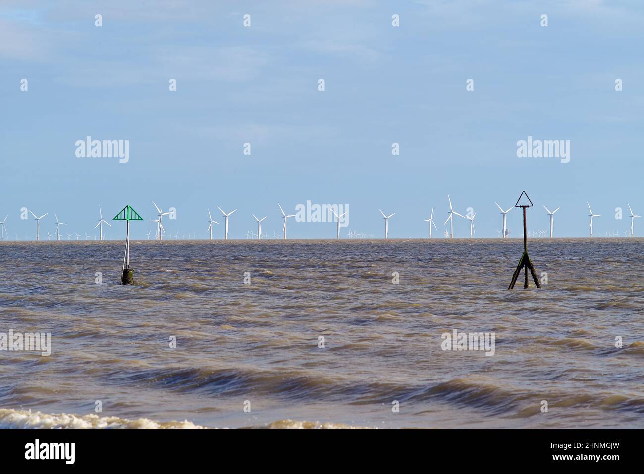 Wind Turbines Offshore of Clacton On Sea at Gunfleet Sands Stock Photo ...