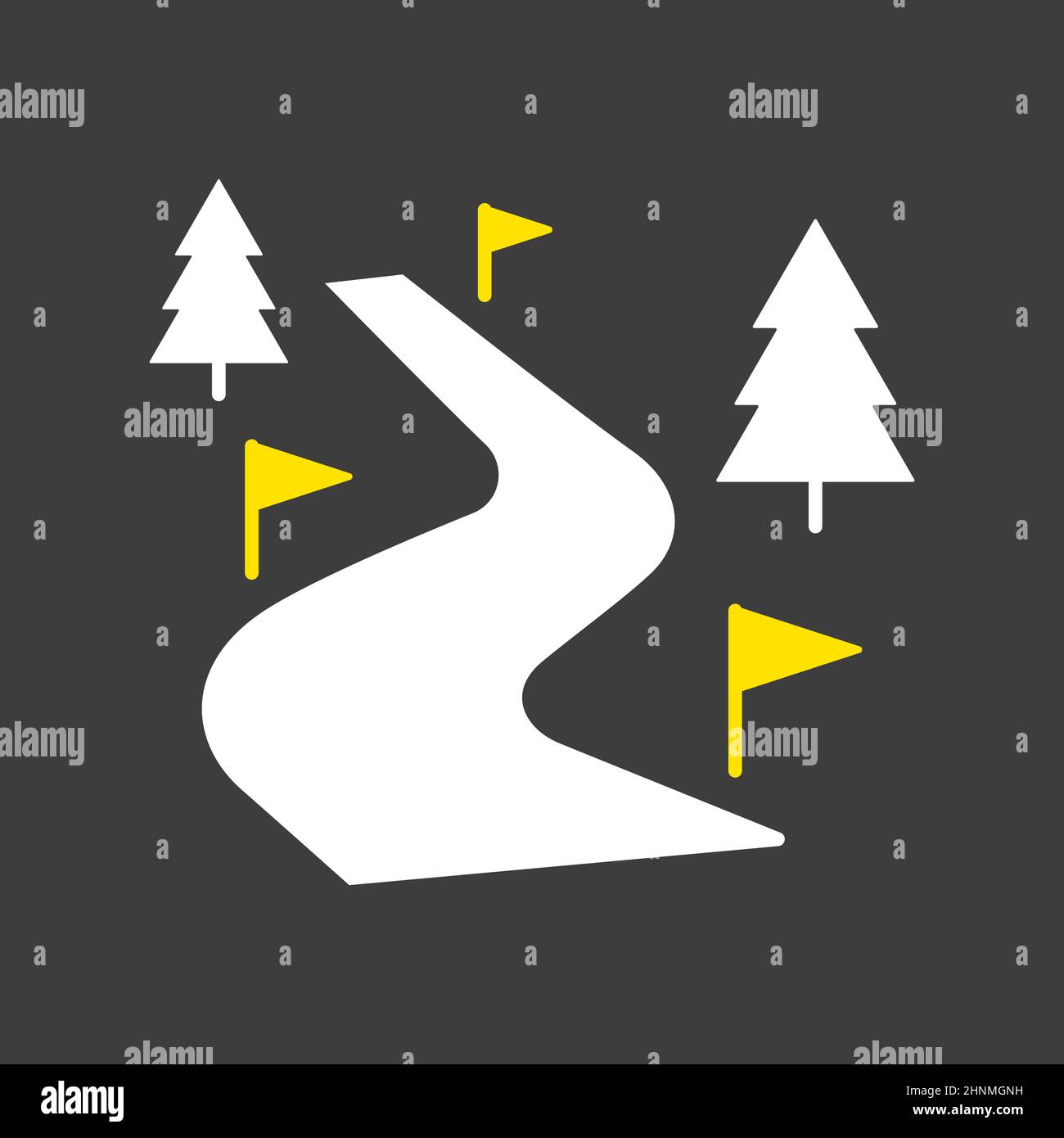 Ski route vector glyph icon on dark background. Winter sign. Graph ...