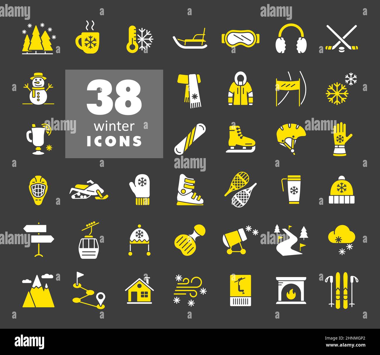 Winter vector glyph icon set on dark background. Wintertime. Graph ...
