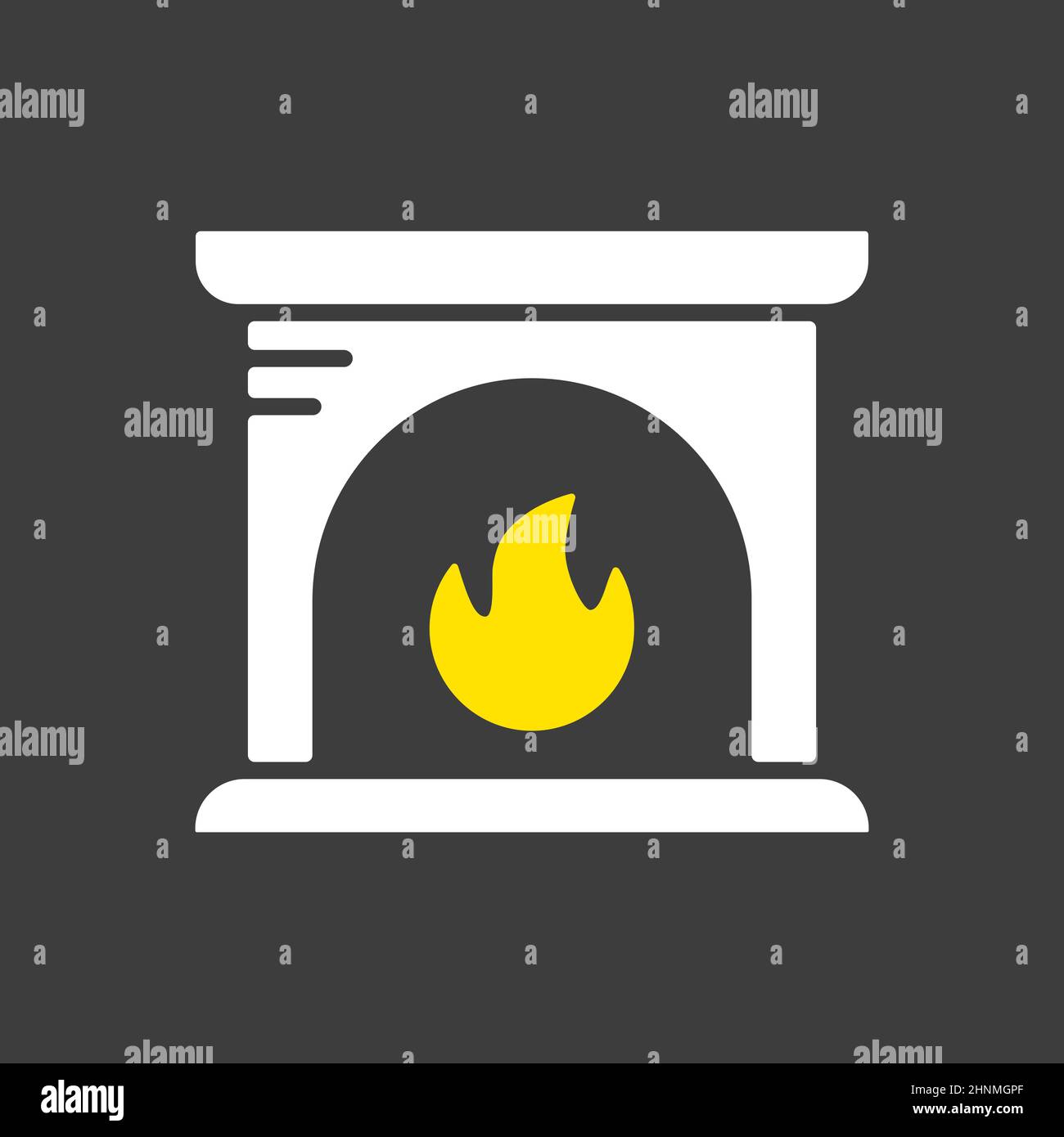 Fireplace vector glyph icon on dark background. Winter sign. Graph ...