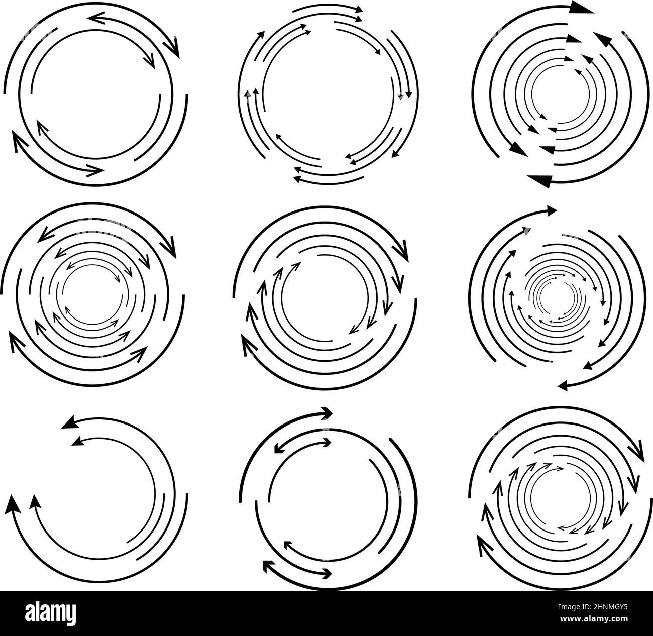 Random circular, cycle arrow element. Spiral, spinning, revolve arrows ...