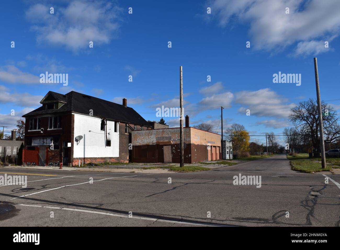 Long-abandoned buildings and businesses on the empty, depopulated Chene ...