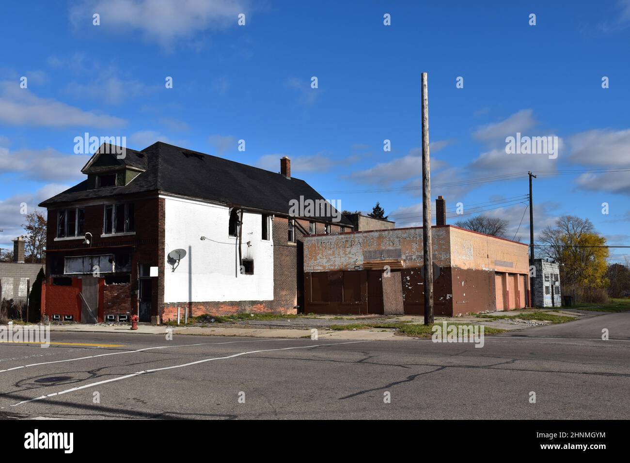 Long-abandoned buildings and businesses on the empty, depopulated Chene ...