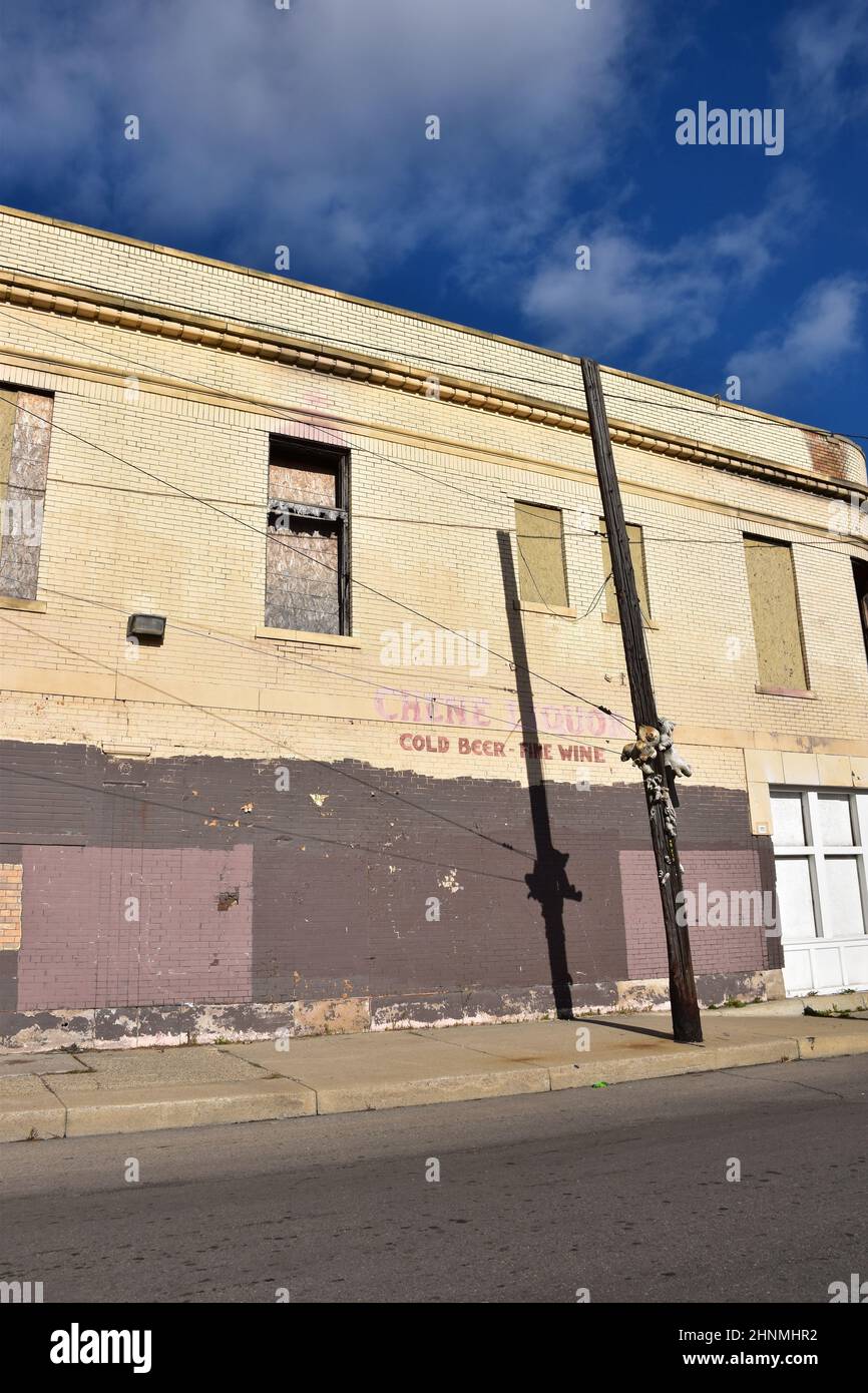 Long-abandoned buildings and businesses on the empty, depopulated Chene ...