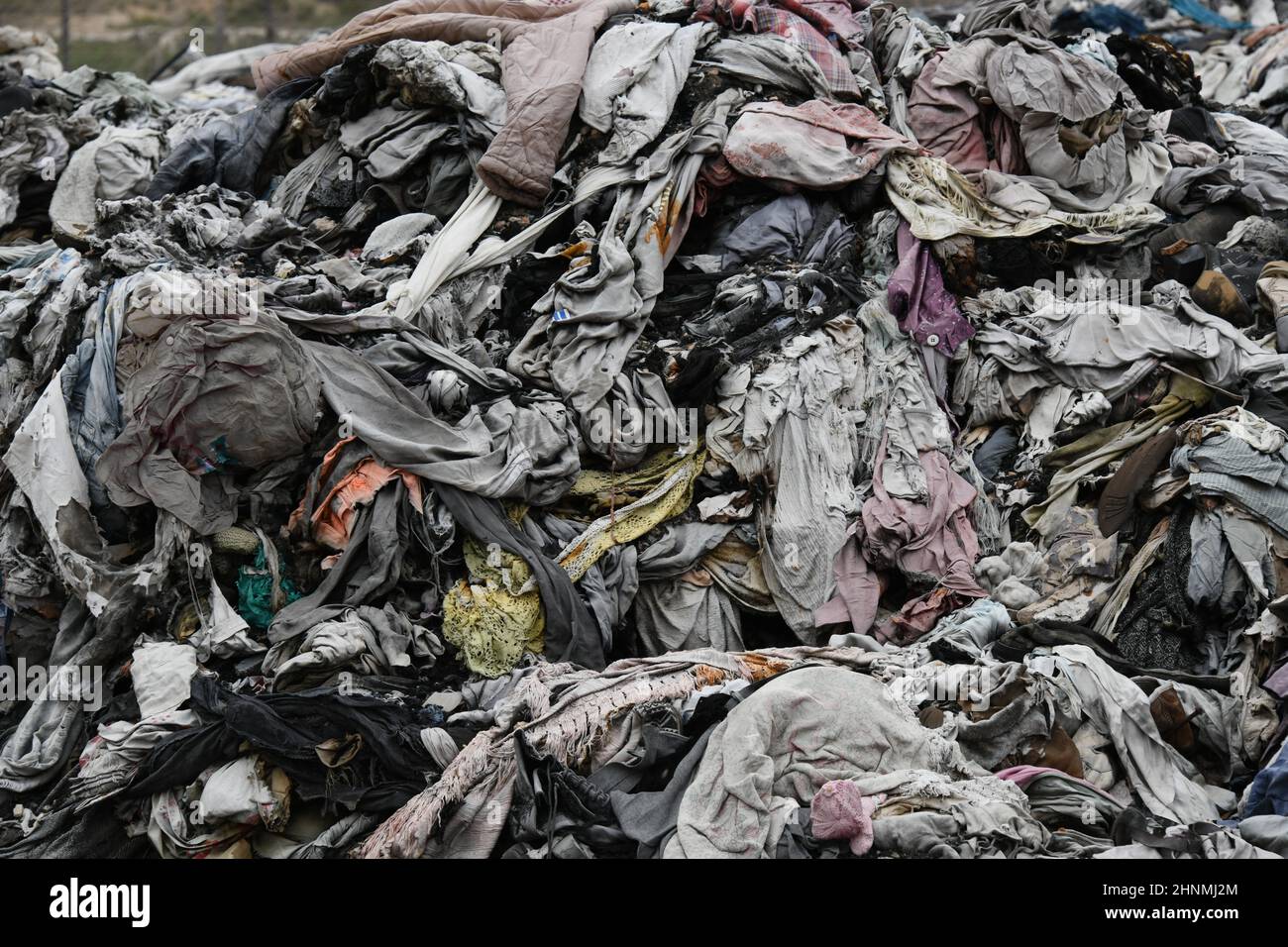 Burnt clothes on a bin in the province of Alicante, Costa Blanca, Spain ...