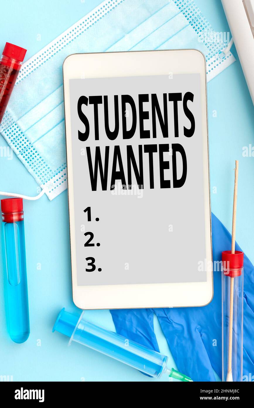 Conceptual caption Students Wanted, Business approach list of things ...