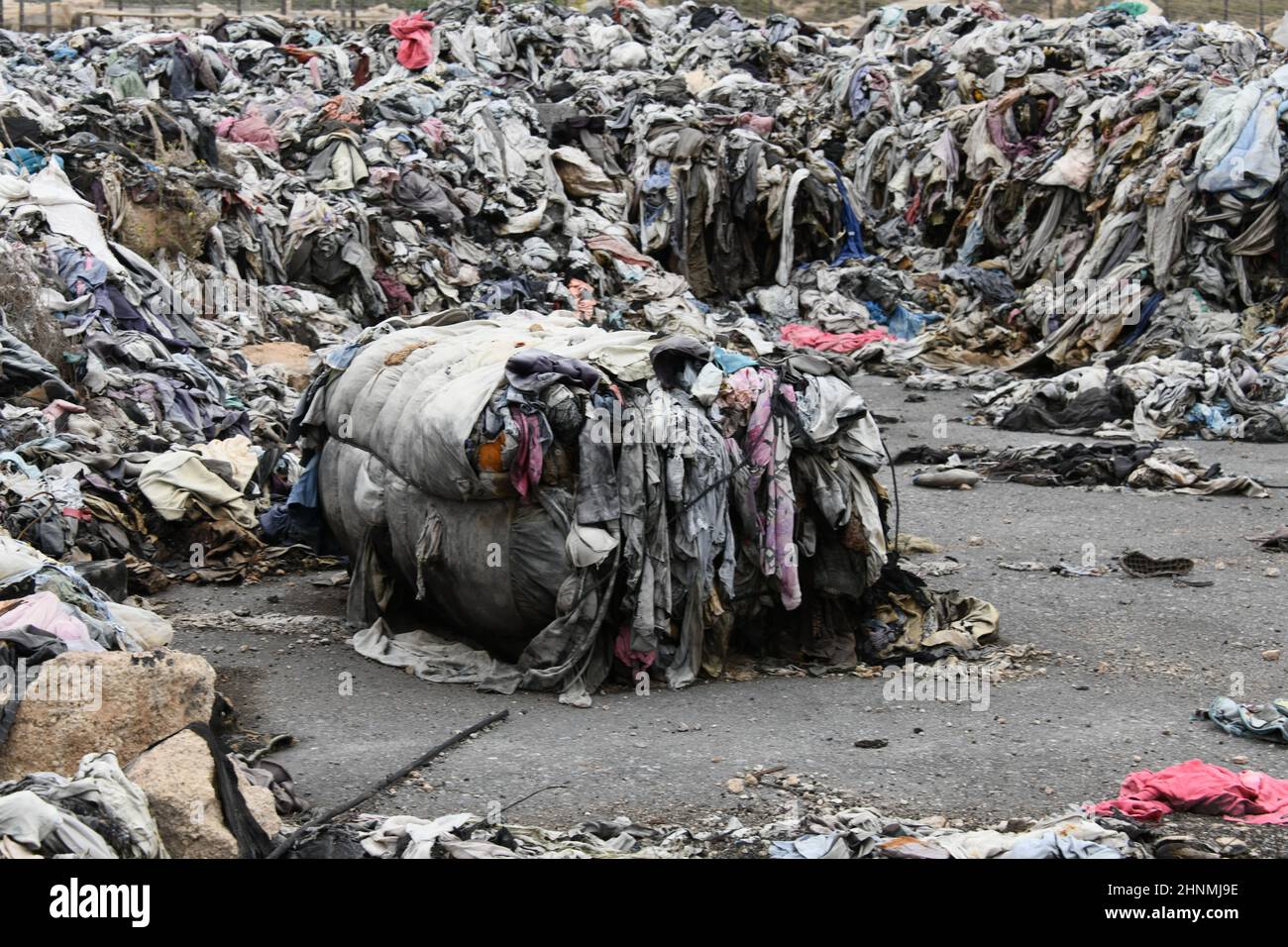 Burnt clothes on a bin in the province of Alicante, Costa Blanca, Spain ...