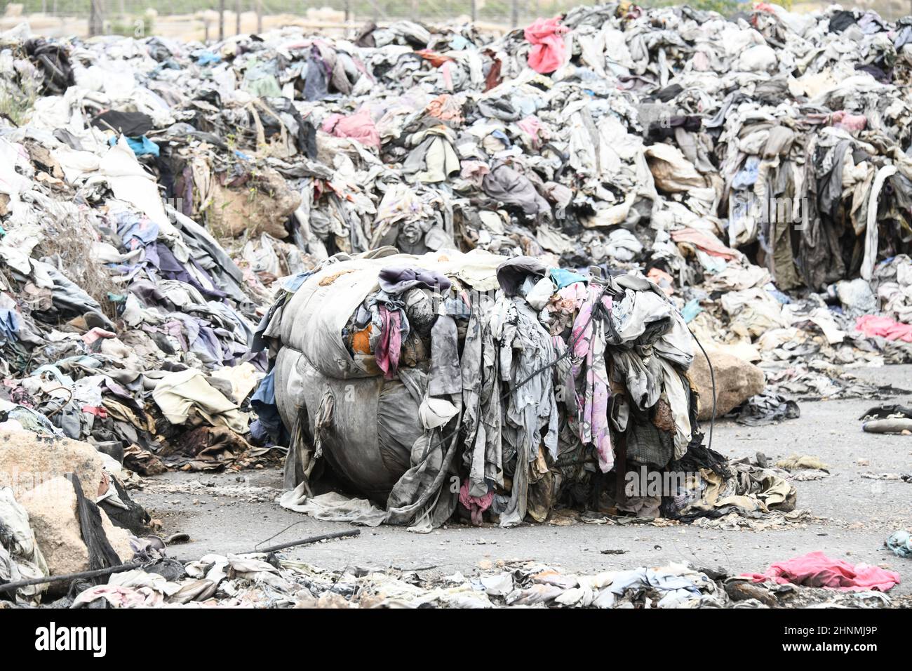 Burnt clothes on a bin in the province of Alicante, Costa Blanca, Spain ...