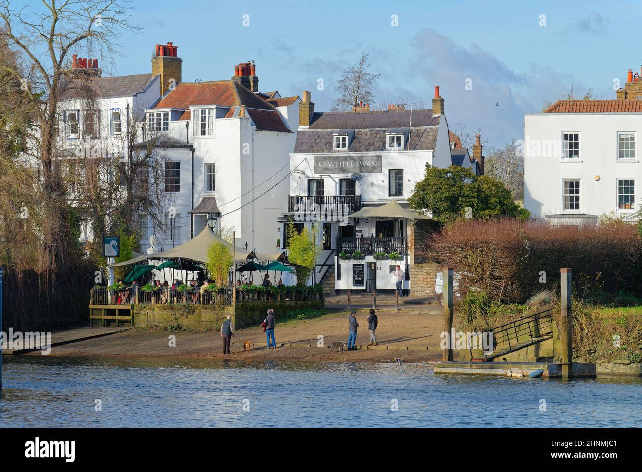The White Swan pub by the River Thames at Twickenham, south west London ...