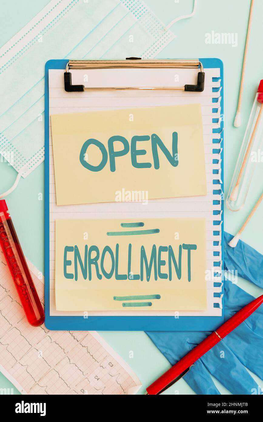 Text caption presenting Open Enrollment, Word for The yearly period ...