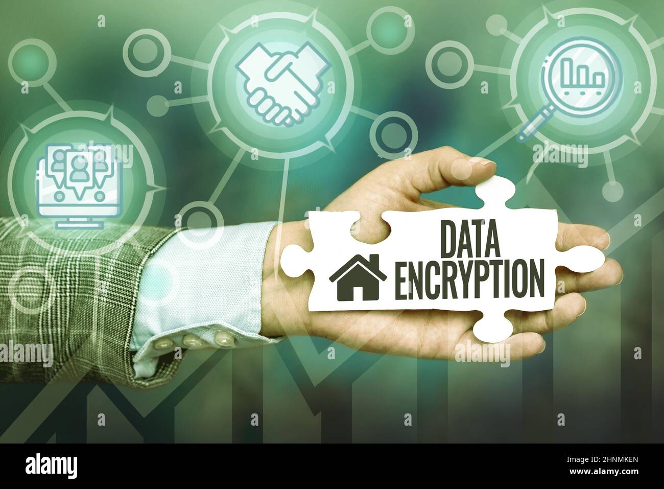 Text caption presenting Data Encryption, Business showcase Symmetrickey algorithm for the ...