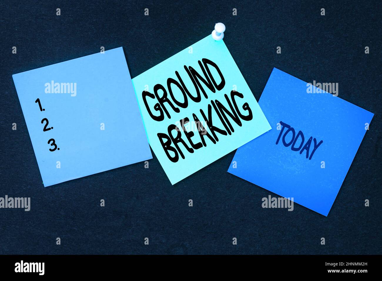 Text caption presenting Groundbreaking, Word Written on Very new and a ...