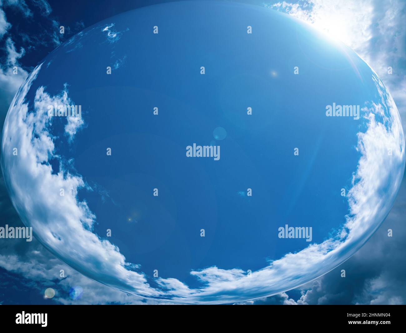 Volumetric illustration of a blue celestial sphere with white clouds ...
