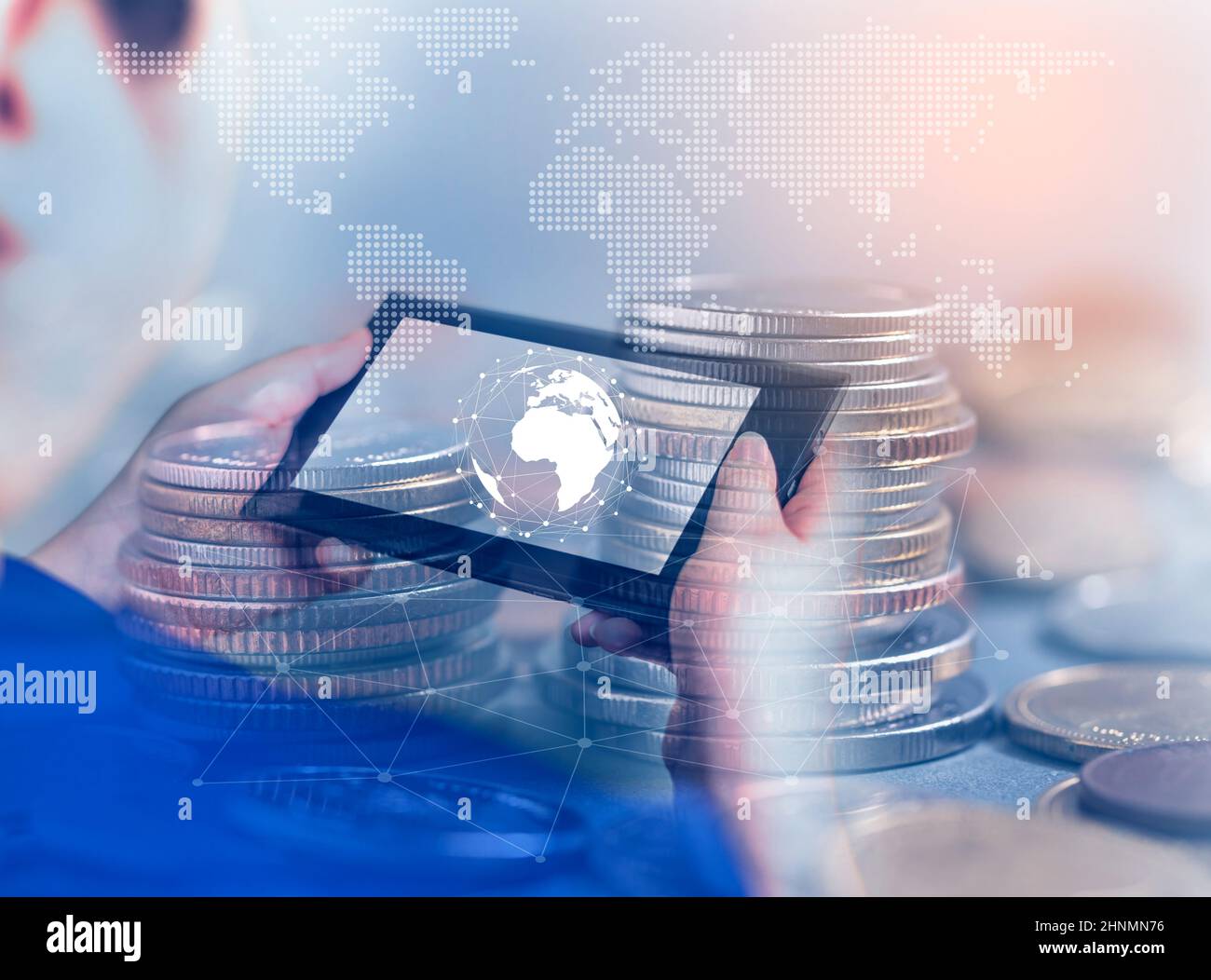 Double exposure, Online banking and internet banking and people ...