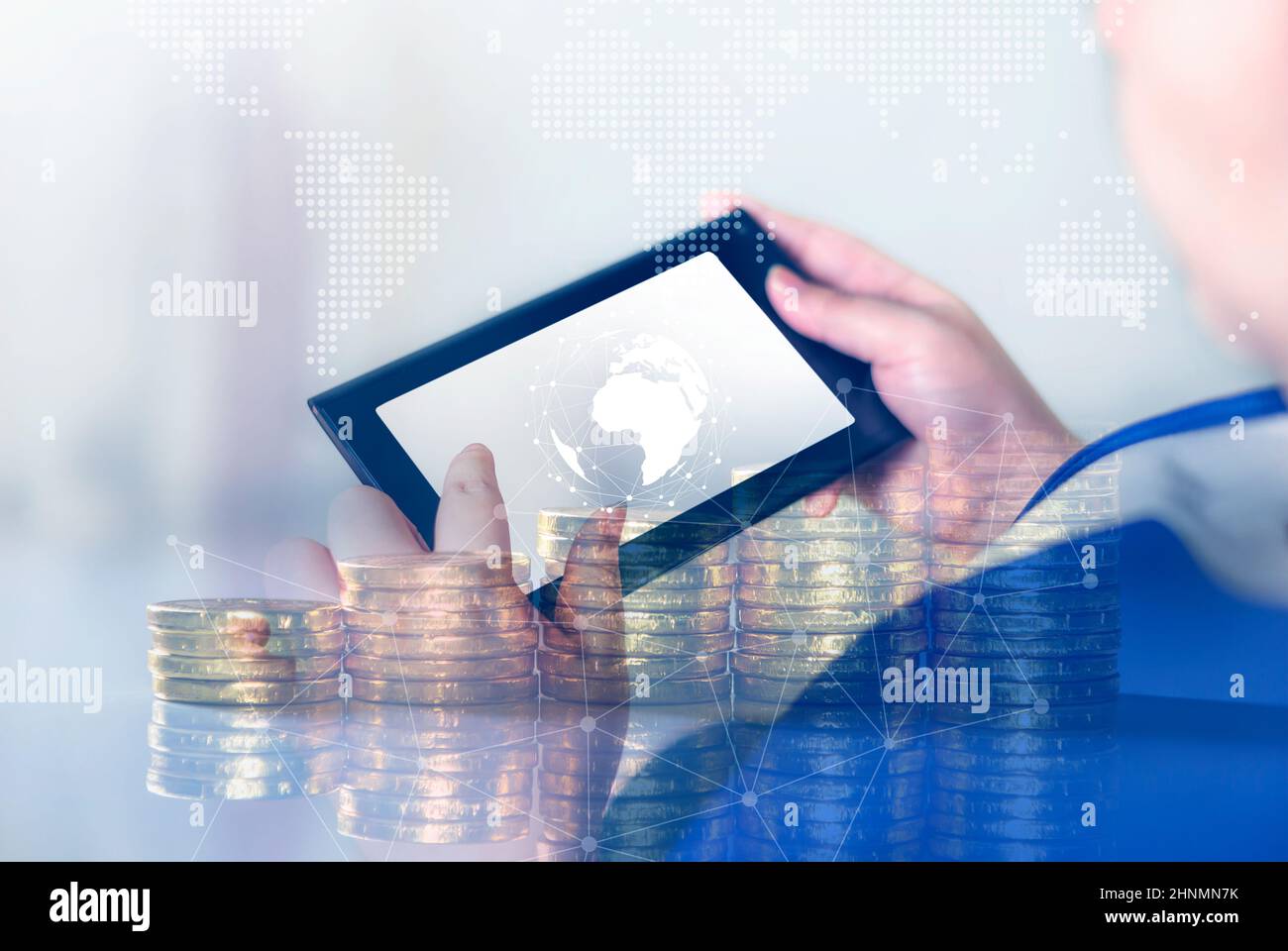 Double exposure, Online banking and internet banking and people ...