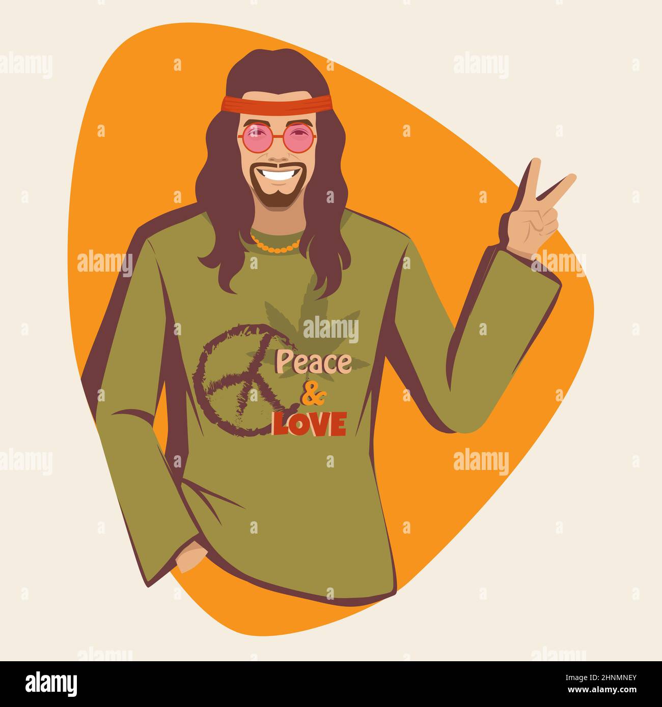 Hippie peace and love posters, man gesturing in pink glasses Happy ...