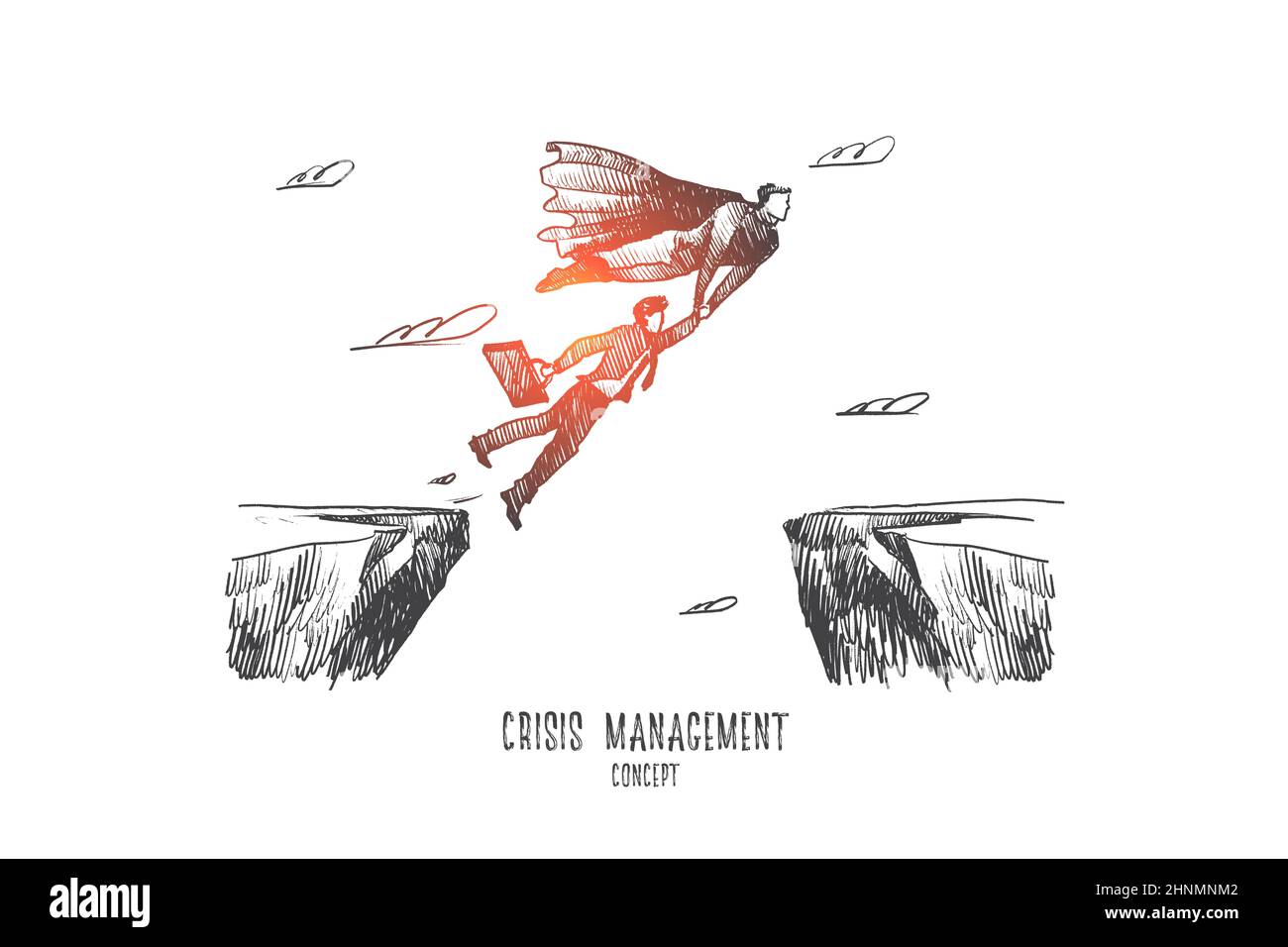 Crisis management concept. Hand drawn saving businessman from the ...
