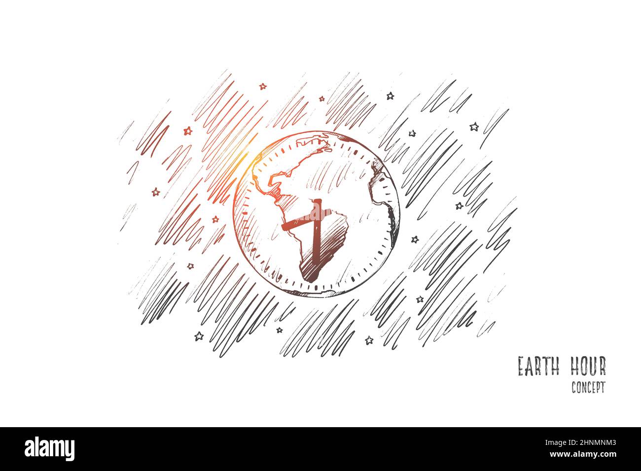Earth hour concept. Hand drawn planet Earth saving. Protect environment ...