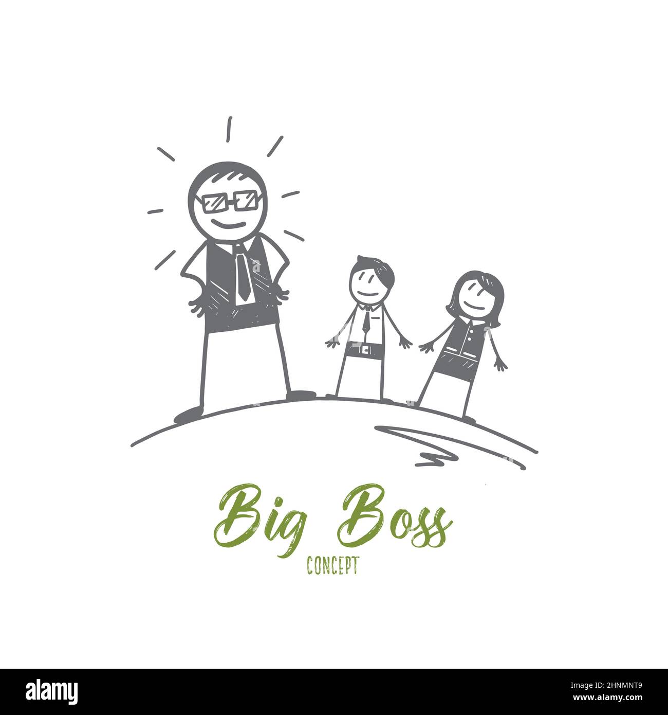 Vector hand drawn Big boss concept sketch. Big boss in glasses standing ...