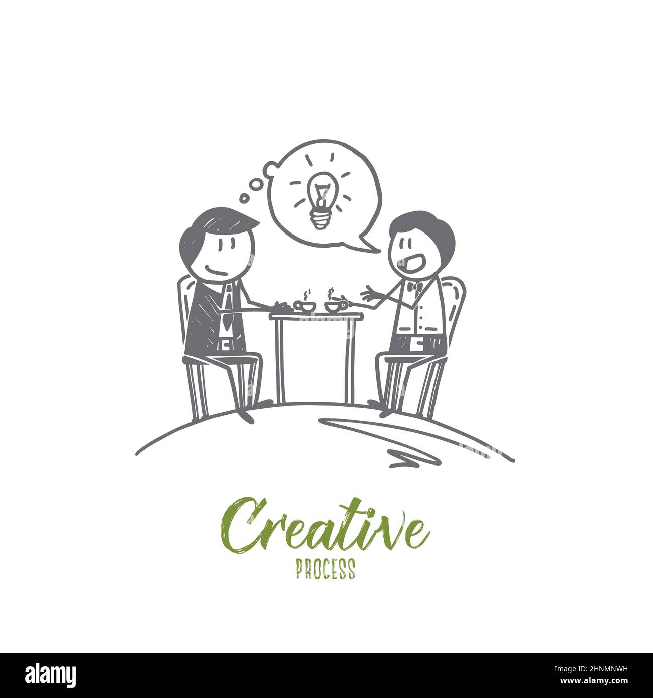 Vector hand drawn Creative process concept sketch. Two men sitting ...
