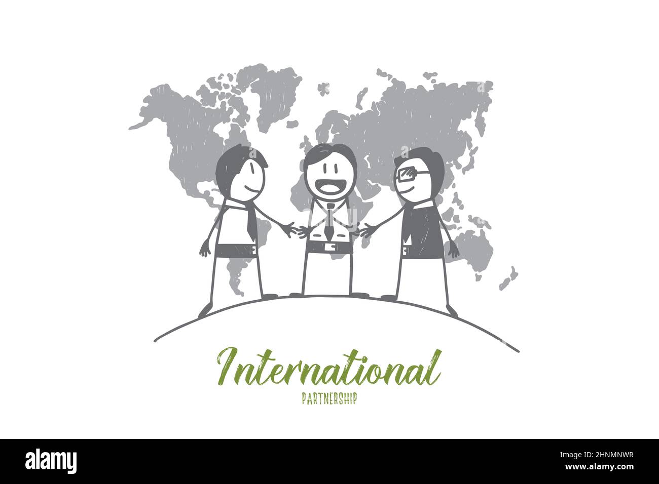 Vector hand drawn International partnership concept sketch. Three ...