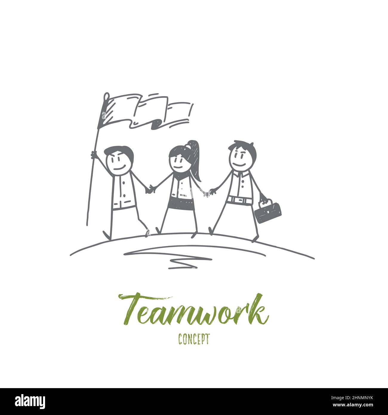 Vector hand drawn teamwork concept sketch with group of three people ...