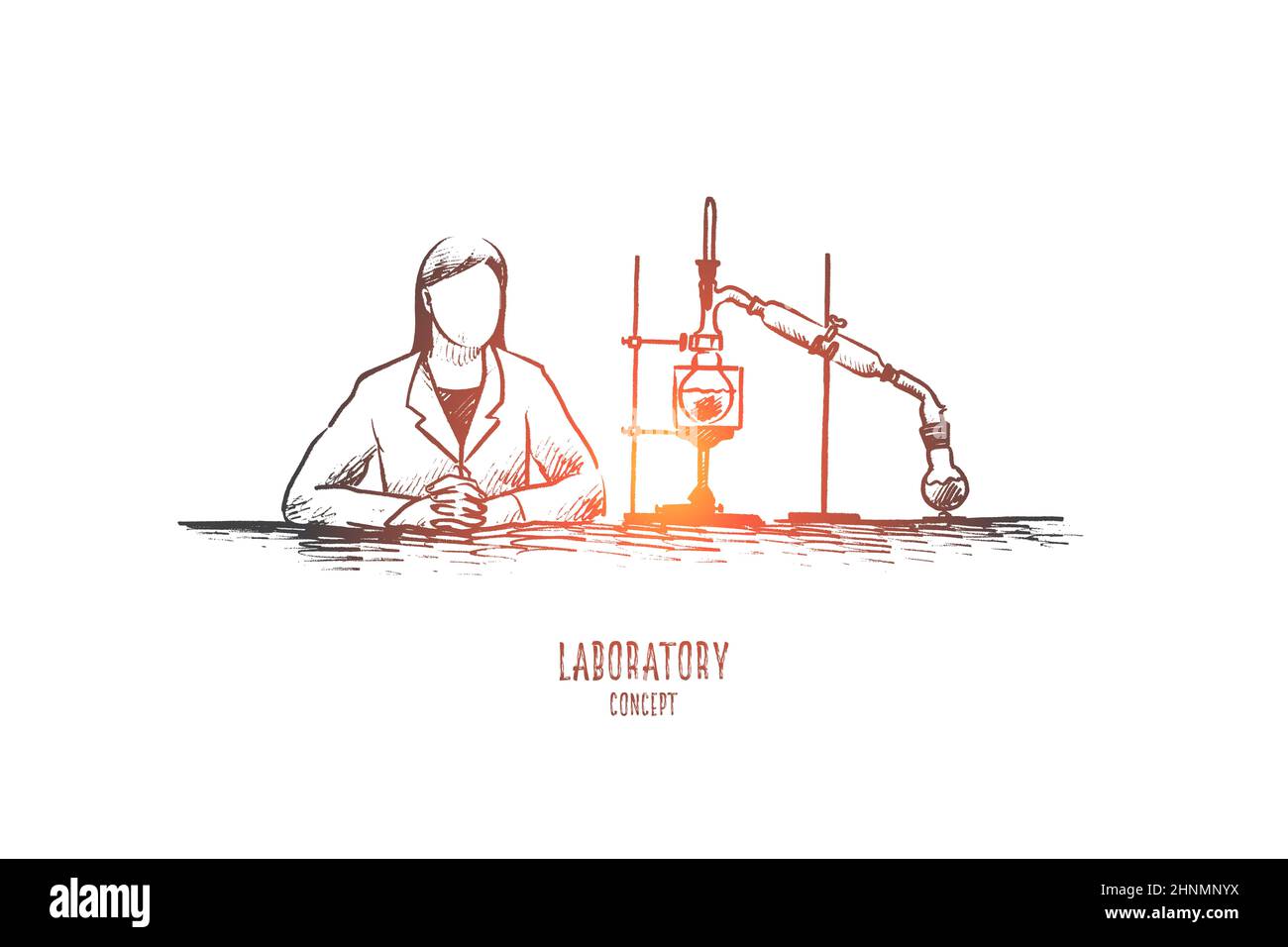 Laboratory concept. Hand drawn female laboratory assistant and ...