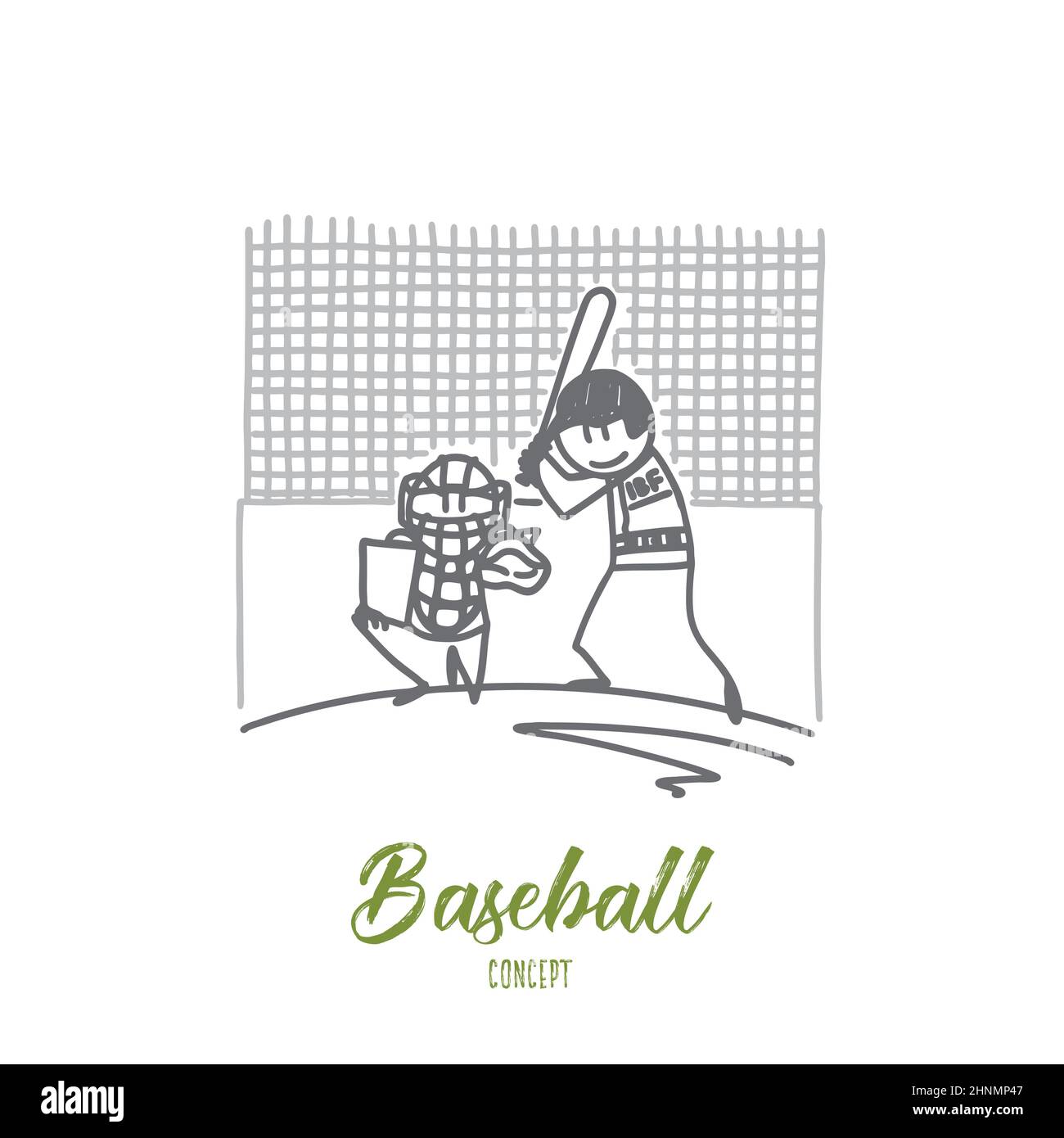Baseball concept. Hand drawn people playing baseball. Players at field ...