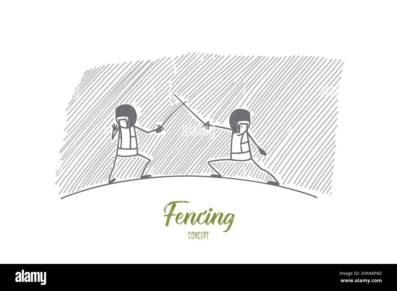 Fencing concept. Hand drawn fencing players on ring. Two fencers attack ...