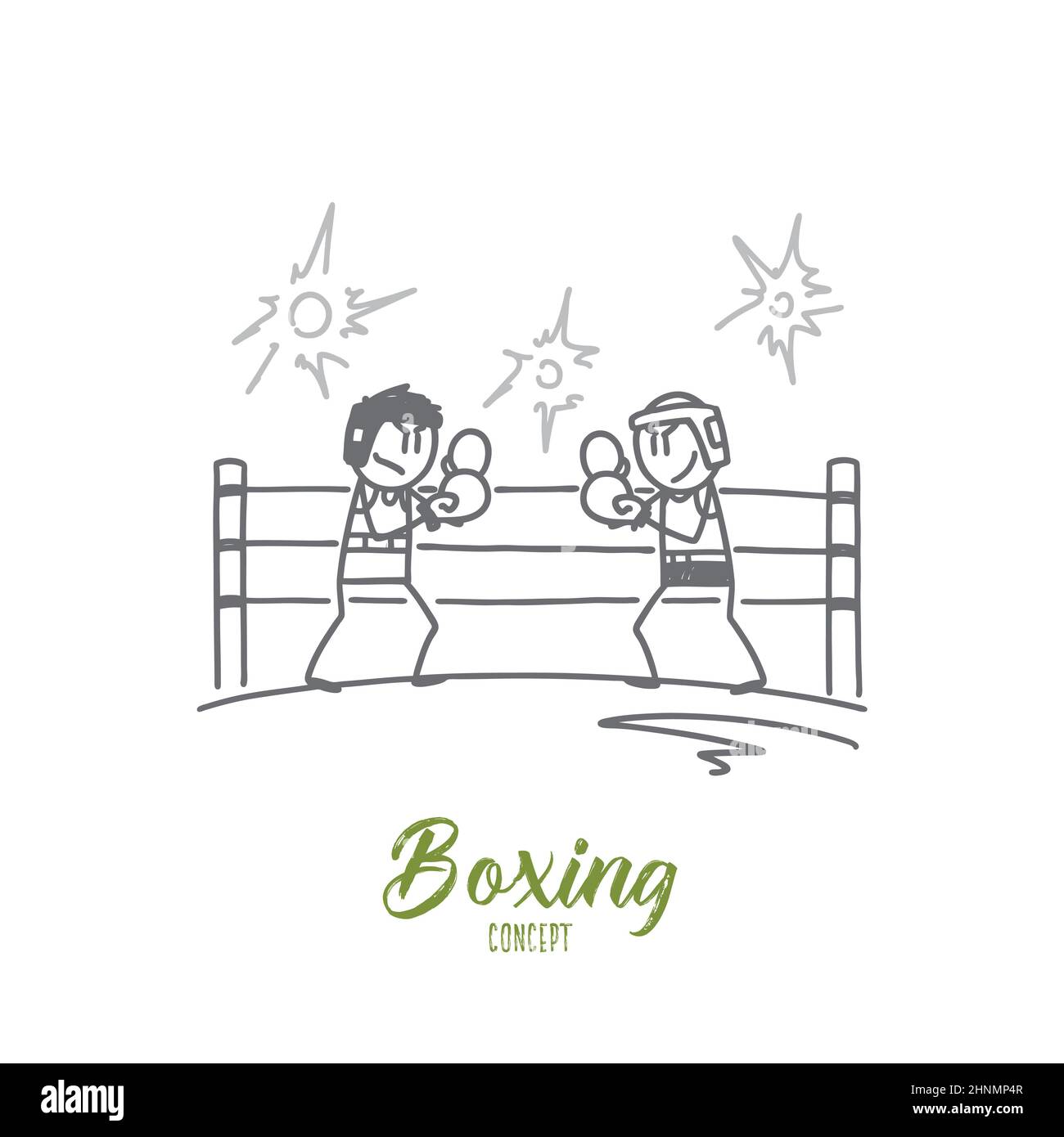 Boxing concept. Hand drawn box fighters training. Boxers at ring ...