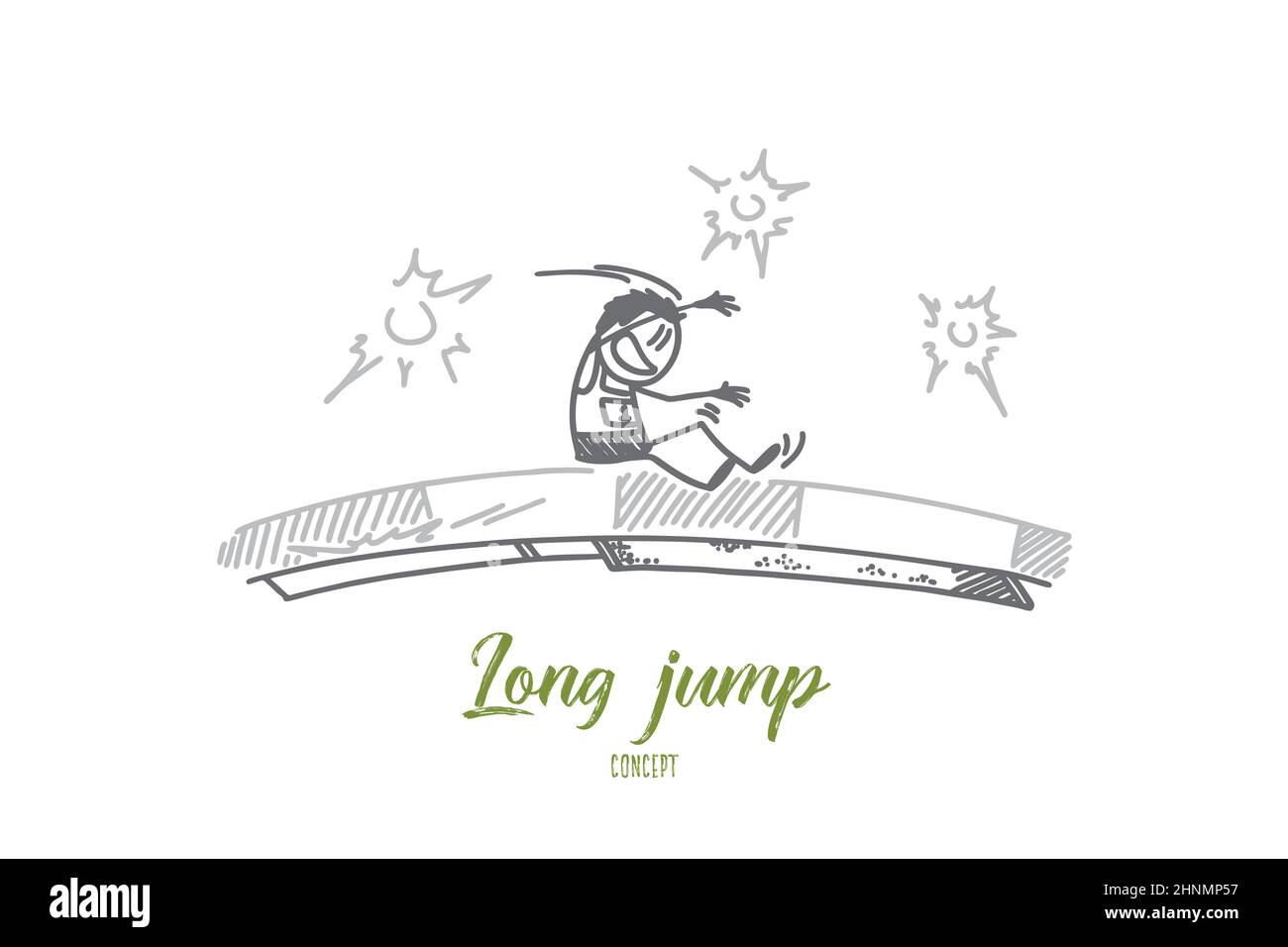 Long jump concept. Hand drawn male person practicing long jump. Athlete ...