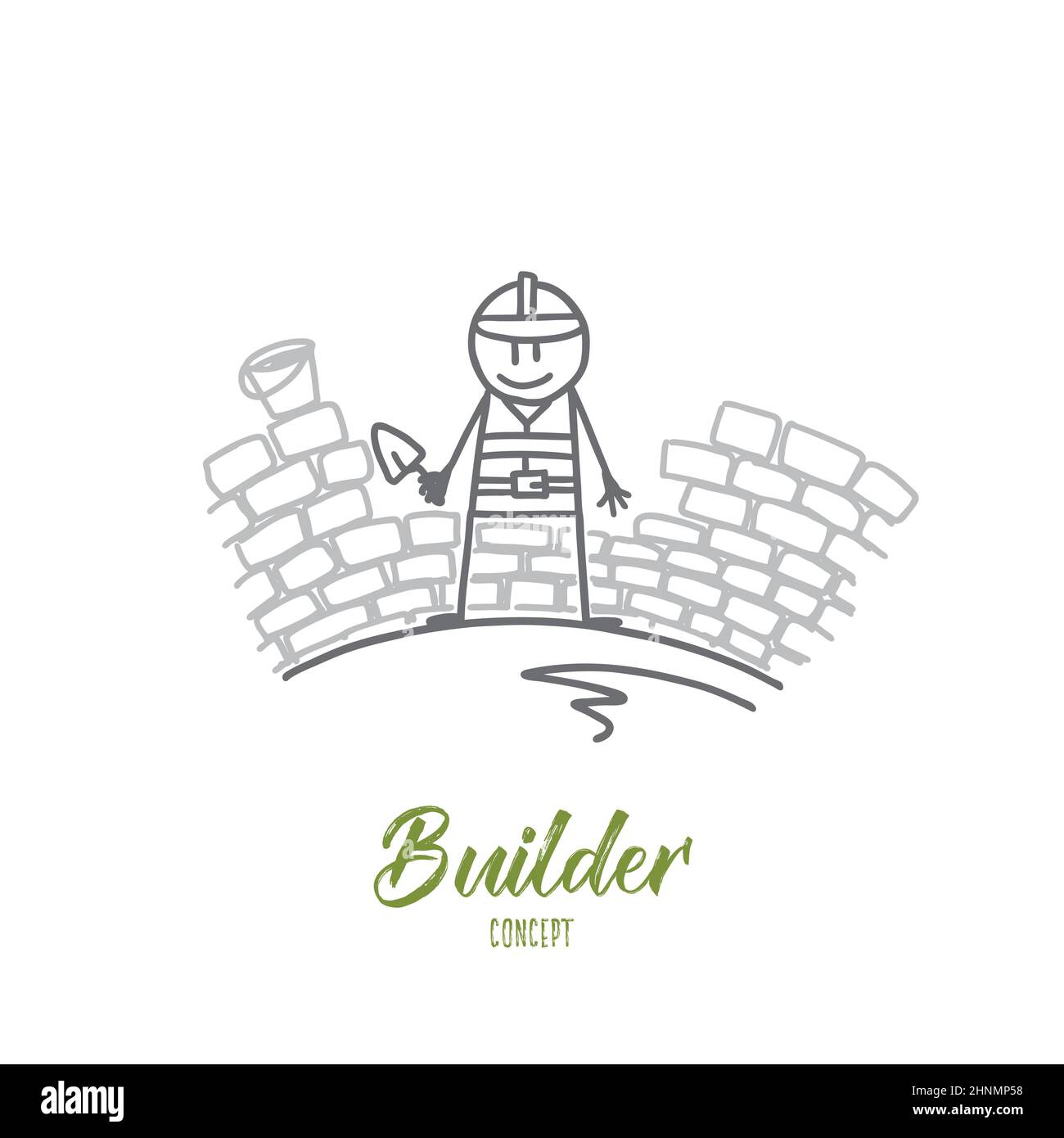 Builder concept. Hand drawn worker laying new paving stones. Builder ...