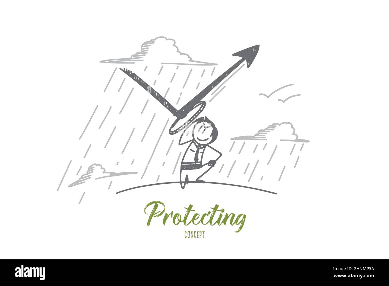 Protecting concept. Hand drawn man protecting himself. Person repulse a ...