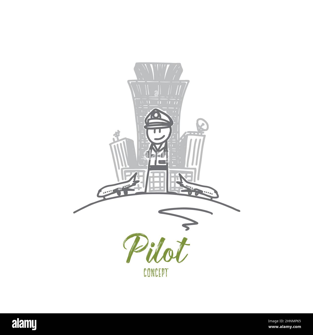 Pilot concept. Hand drawn confident male pilot. Pilot in uniform ...