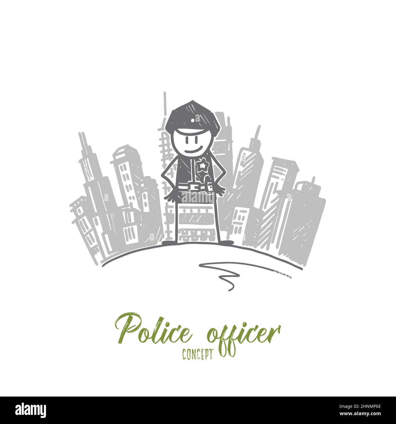 Police officer concept. Hand drawn police officer standing in front of ...